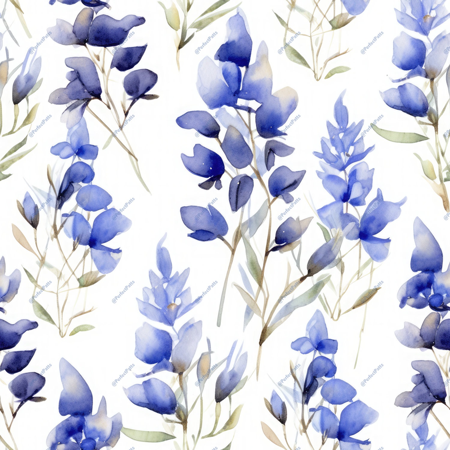 Bluebonnets #1: 5 Seamless Digital Patterns of Beautiful Watercolor ...