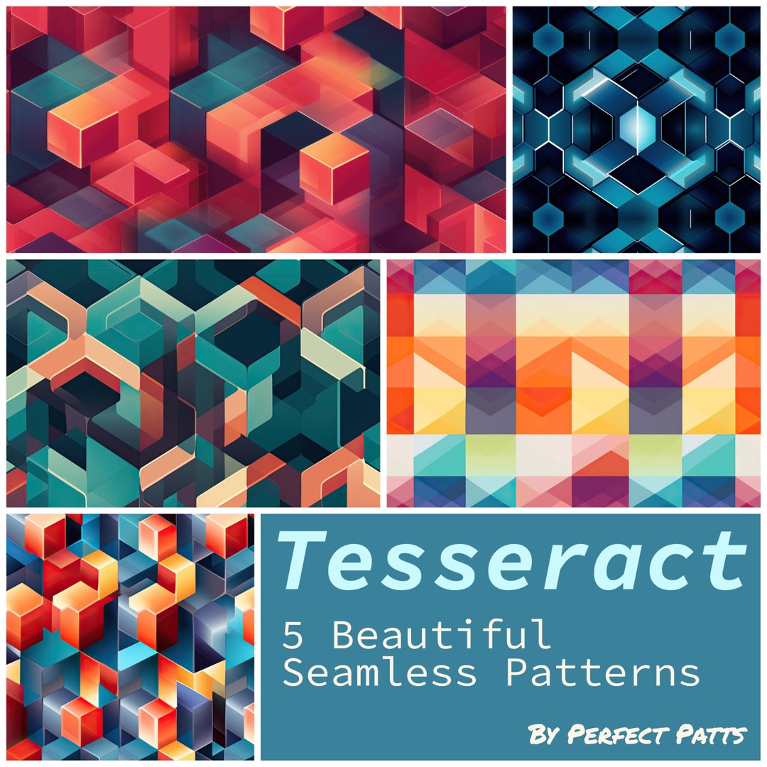Tesseract: 5 Seamless Digital Patterns of Colorful Geometric Patterns ...