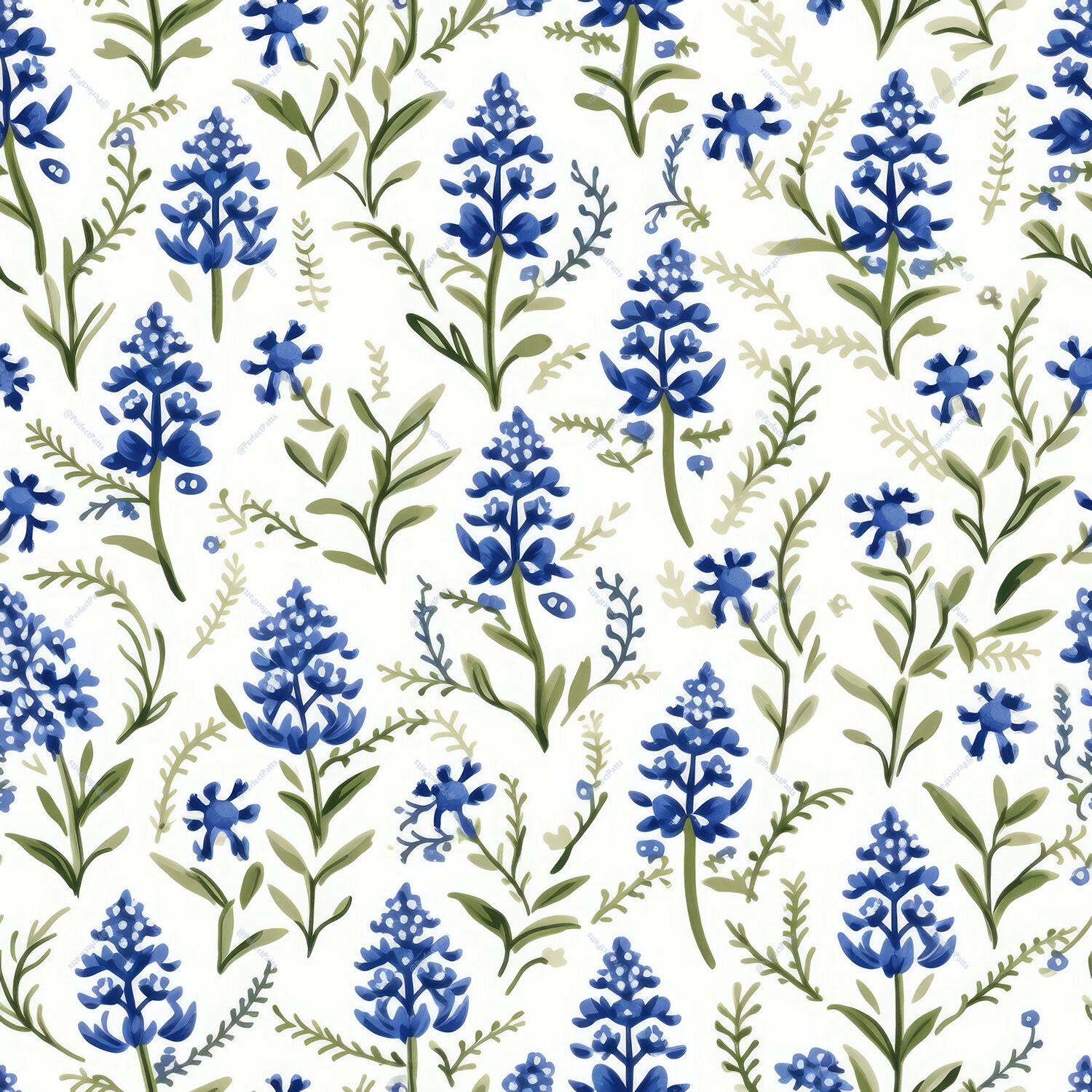 Bluebonnets #2: 5 Seamless Digital Patterns of Beautiful Watercolor ...