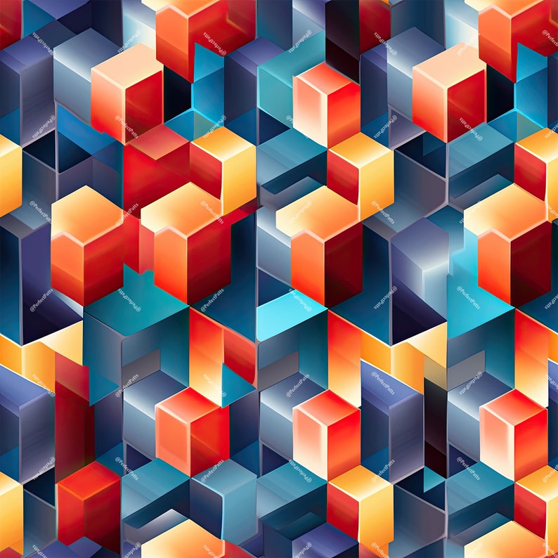 Tesseract: 5 Seamless Digital Patterns of Colorful Geometric Patterns ...