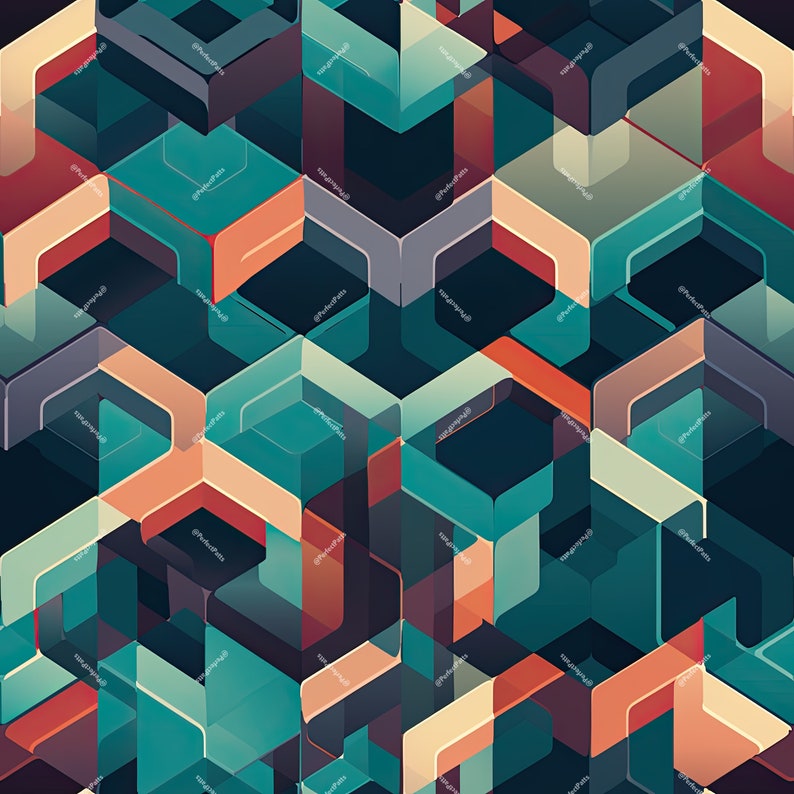 Tesseract: 5 Seamless Digital Patterns of Colorful Geometric Patterns ...