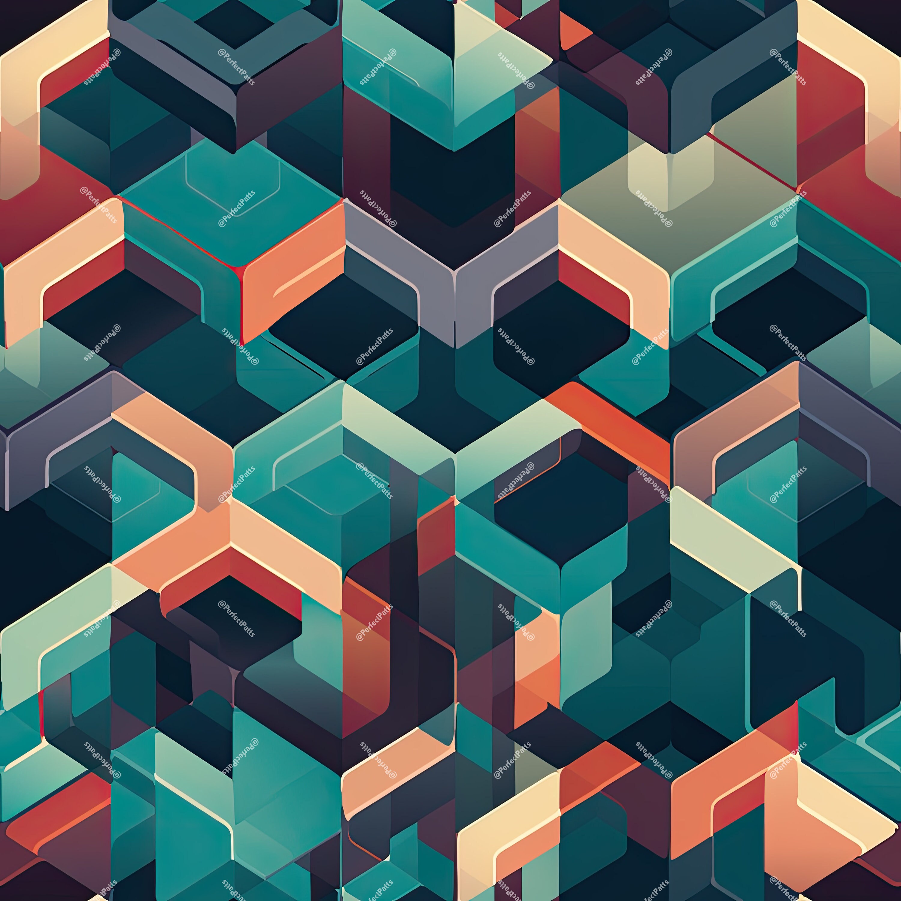 Tesseract: 5 Seamless Digital Patterns of Colorful Geometric Patterns ...