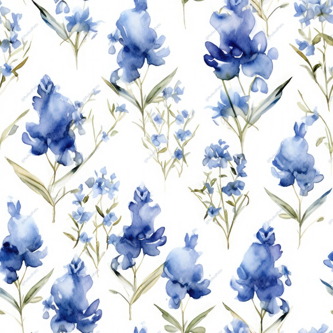 Bluebonnets #1: 5 Seamless Digital Patterns of Beautiful Watercolor ...