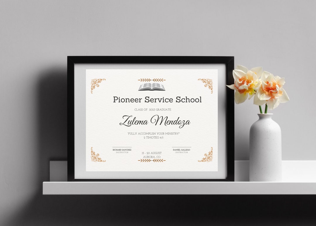 JW Pioneer Service School Certificate - Etsy