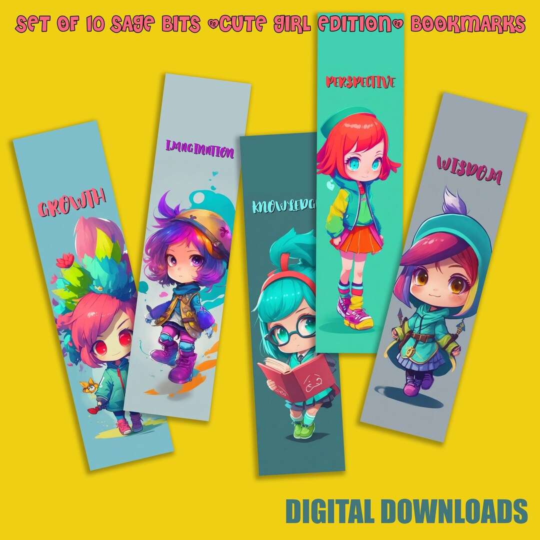 Printable Bookmarks: Set of 10 Cute Girl Edition Bookmarks Inspiring ...