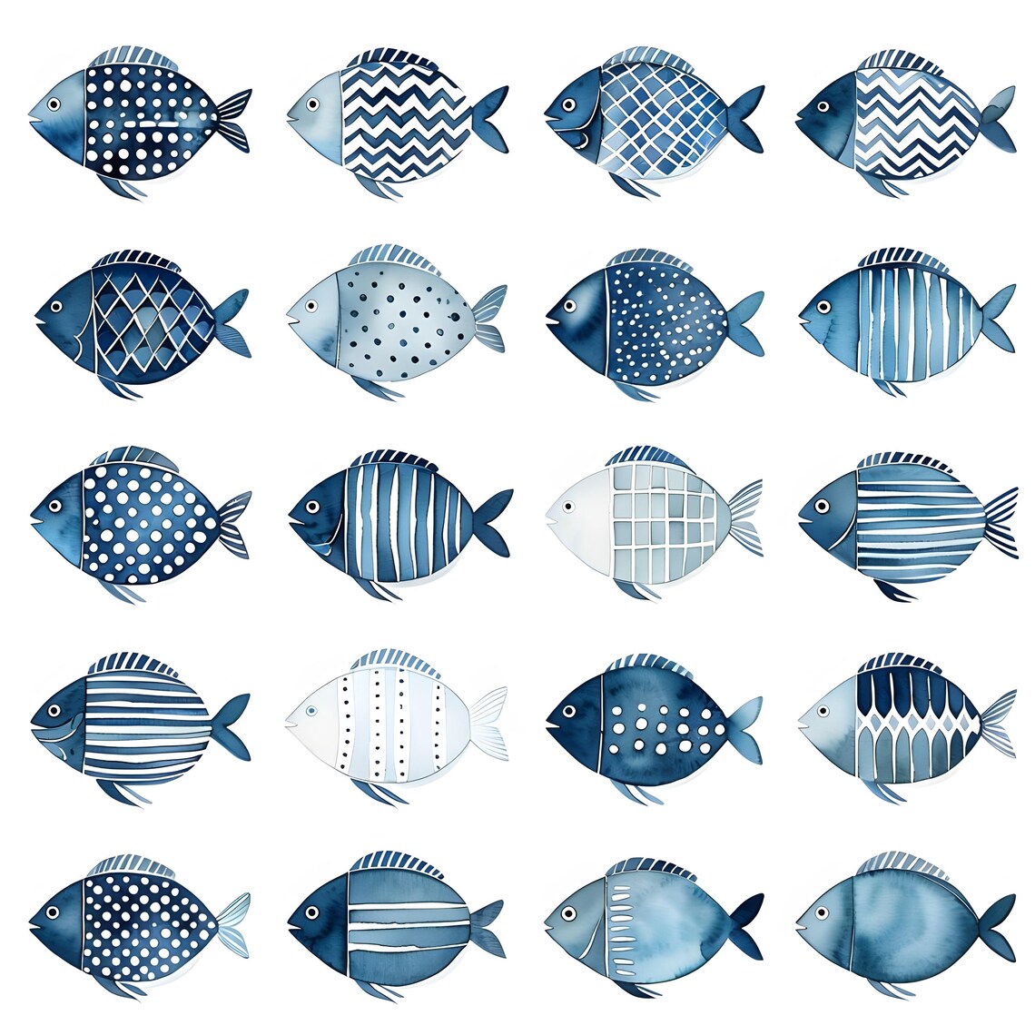 Blue Watercolor Fish Digital Print | Nautical Fish Clipart | Instant ...