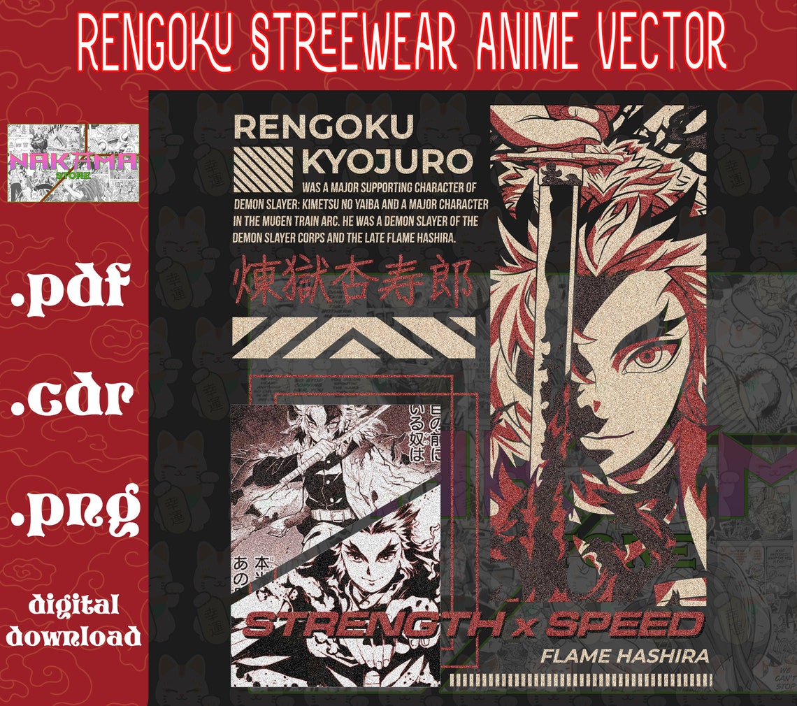 Rengoku Flame Hashira Streetwear Vector/ Demon Slayer Svg/ Rengoku ...