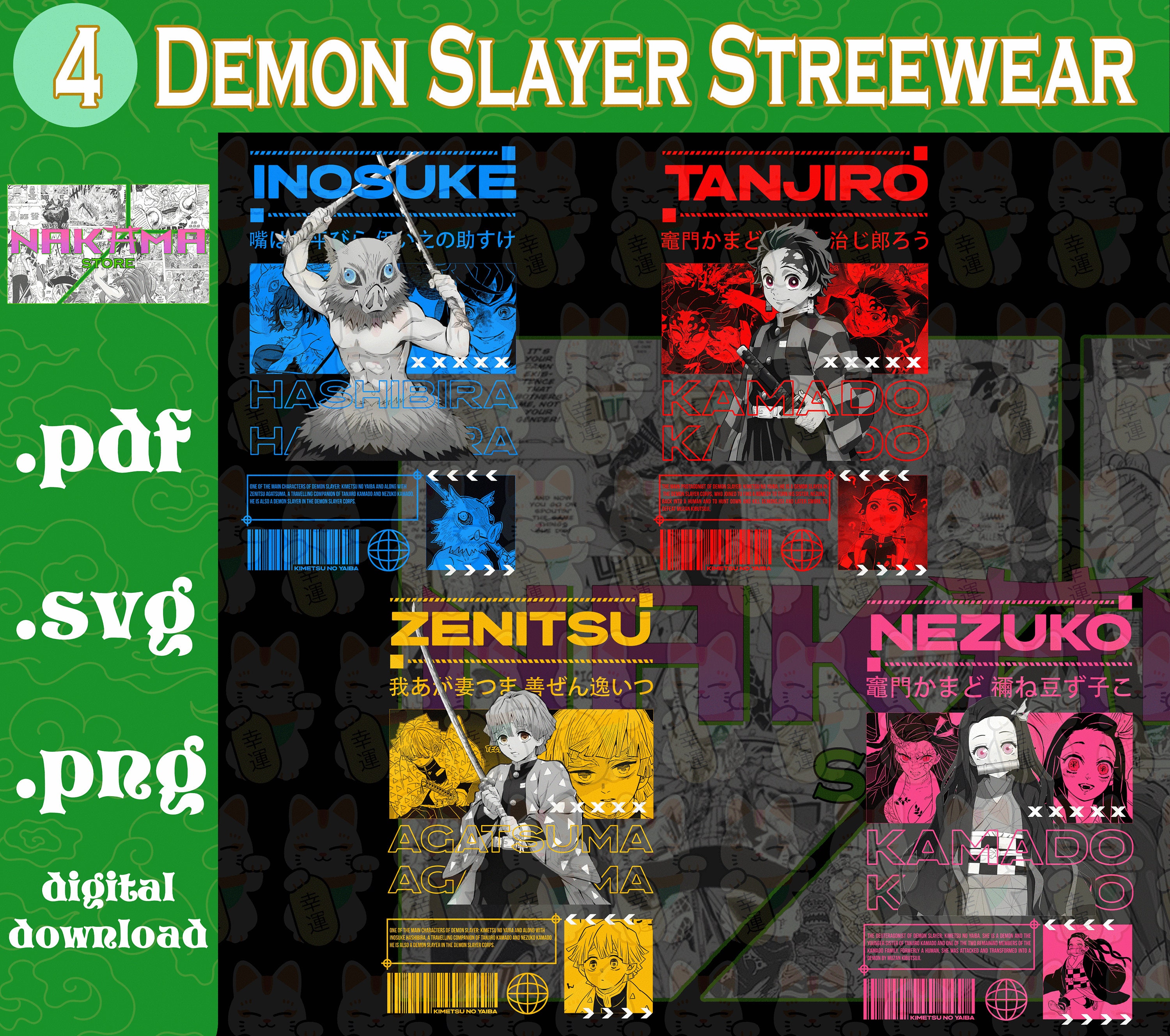 Demon Slayer Vector Anime/ 4 Inosuke Tanjiro Zenitsu Nezuko Vector Svg ...