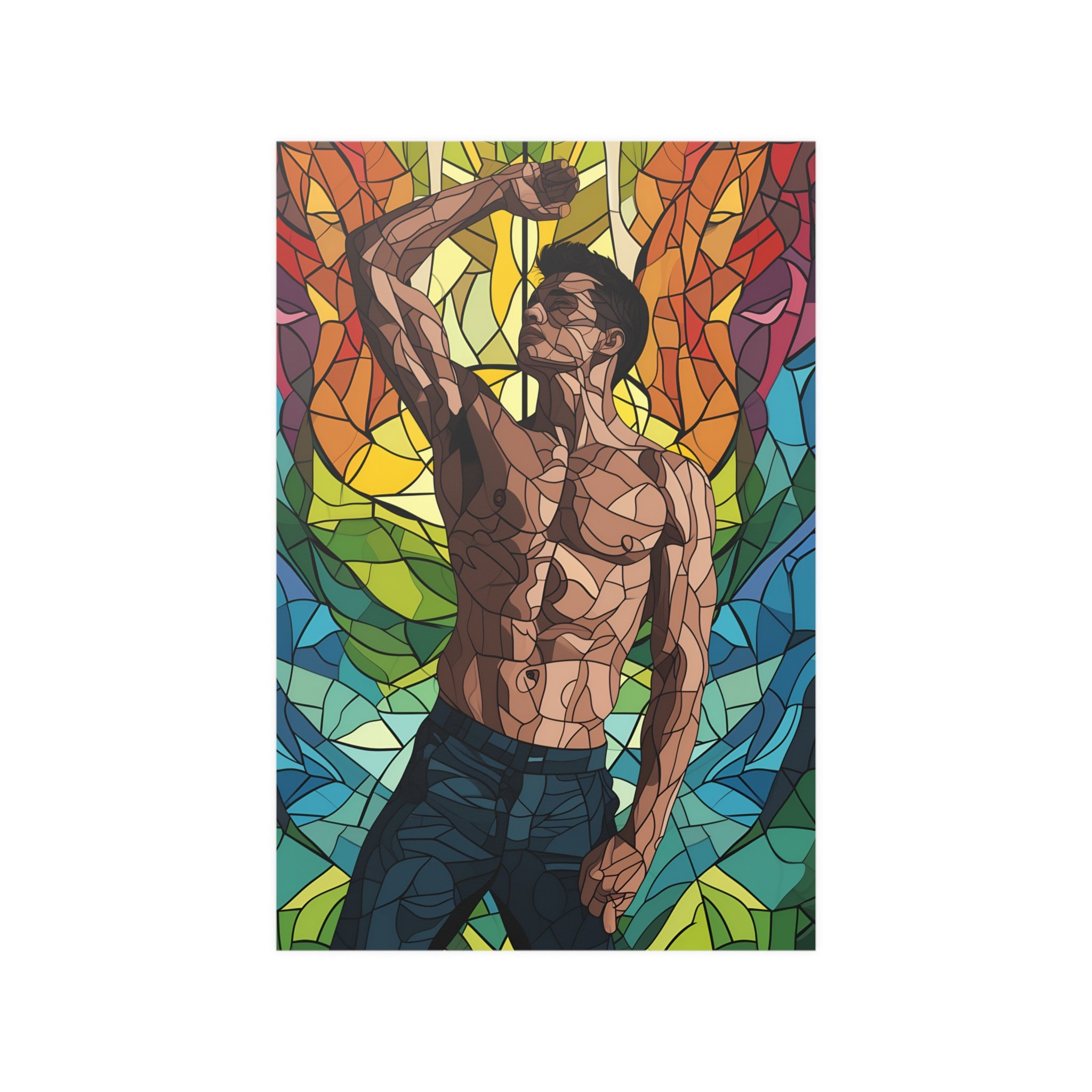 Stained Glass Style Handsome Man Wall Poster "sun" Wall Decor Piece of ...