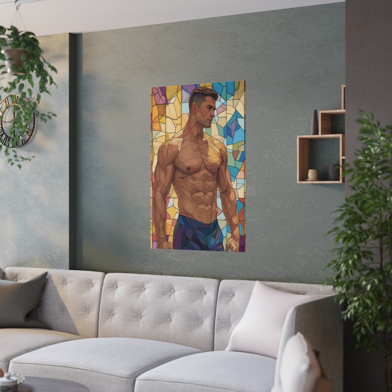 Stained Glass Style Handsome Man Wall Poster gym Wall Decor Piece of ...