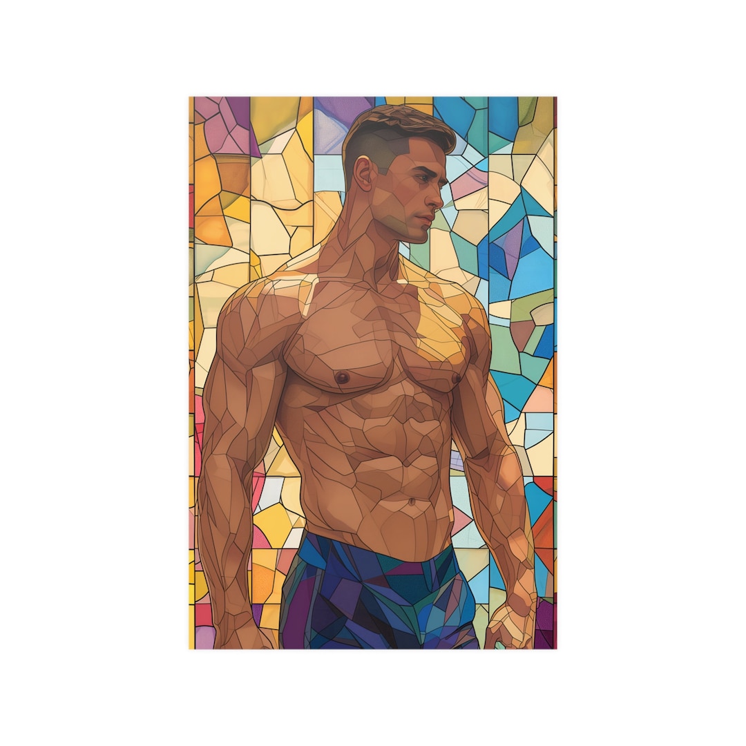 Stained Glass Style Handsome Man Wall Poster "gym" Wall Decor Piece of ...