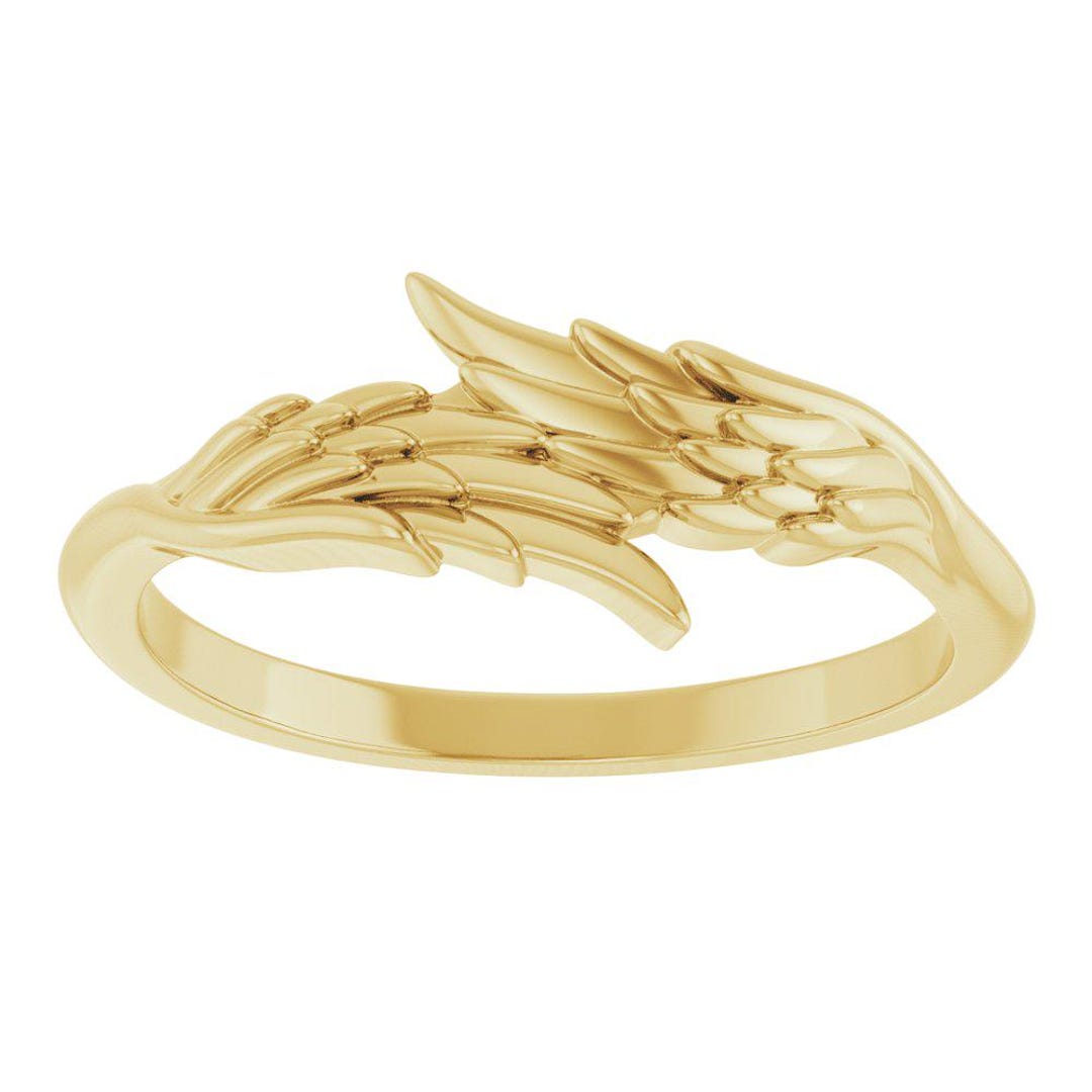 14k Solid Gold Angel Ring – Guardian Angel Jewelry, Dainty Yellow Gold ...