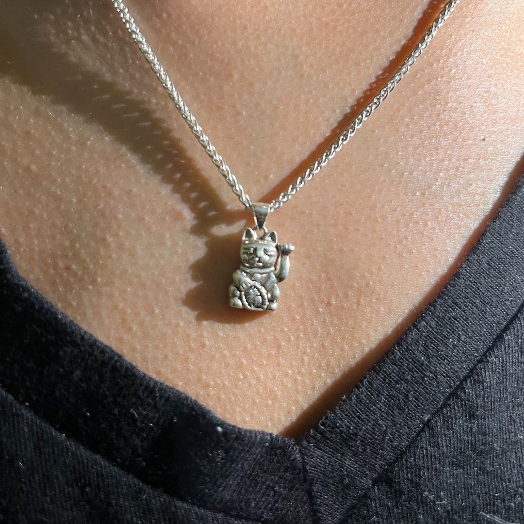 Lucky Cat Beckoning Cat Fortune Cat 925 Silver Pendant Charm Sterling ...