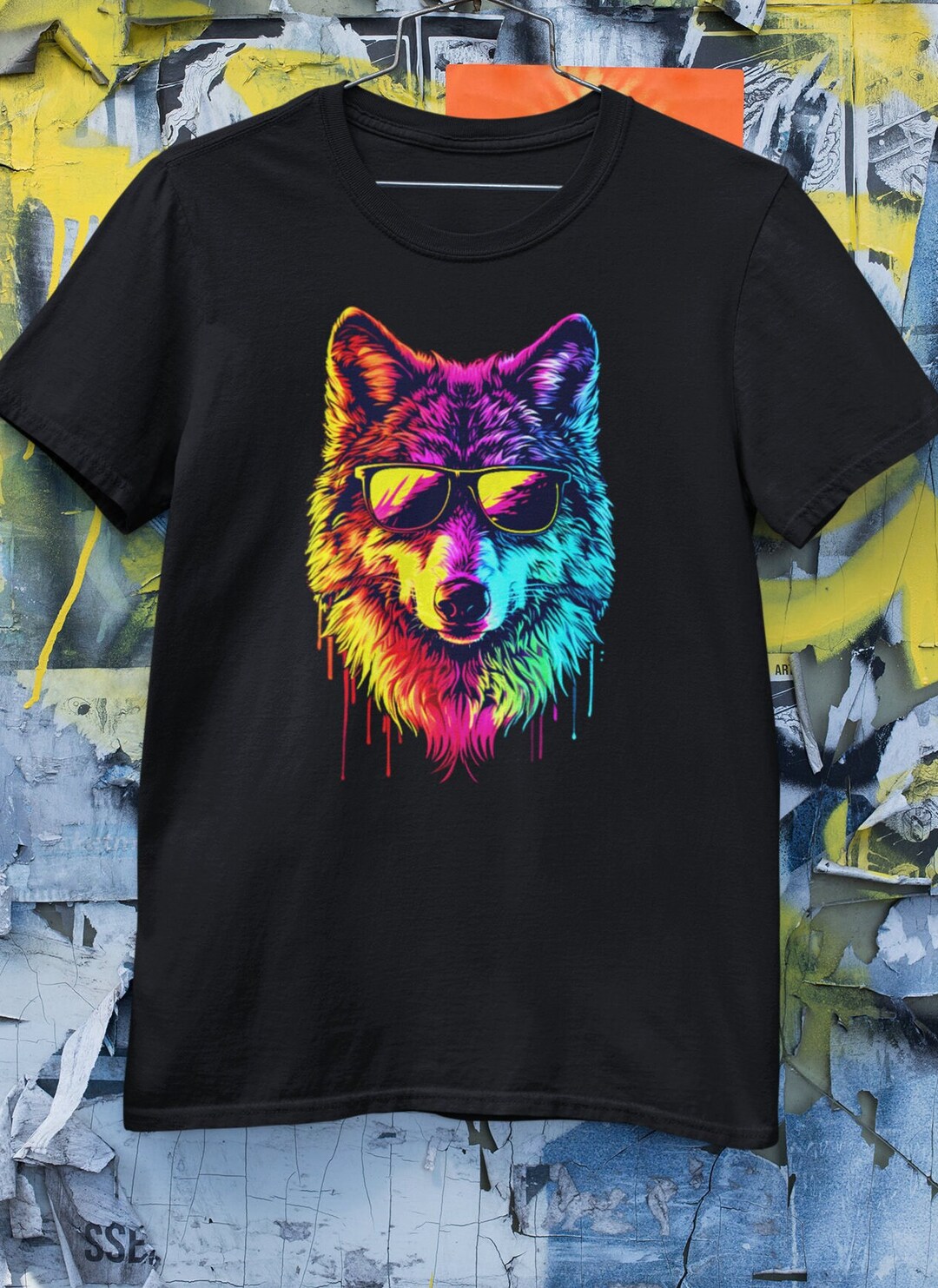 Colorful Wolf Shirt Wolf Shirt Retro Shirt for Wolf Lover Gift Vintage ...