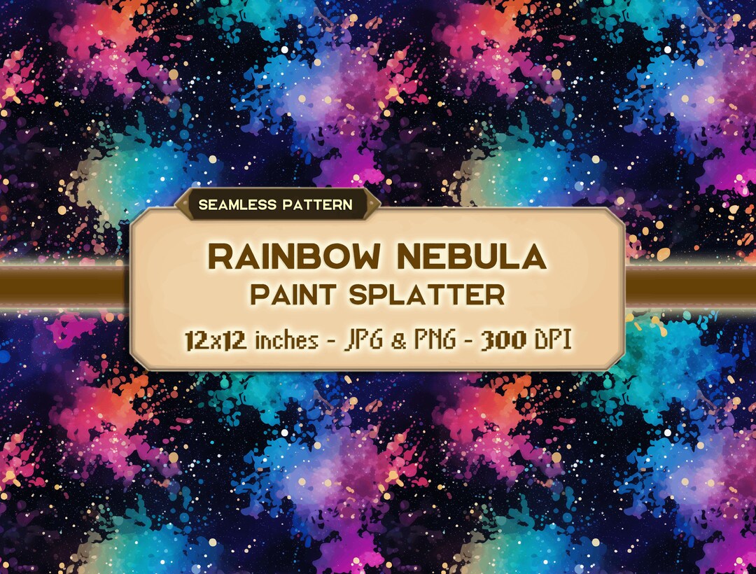 Rainbow Nebula Paint Splatter Seamless Pattern, Digital Paper ...