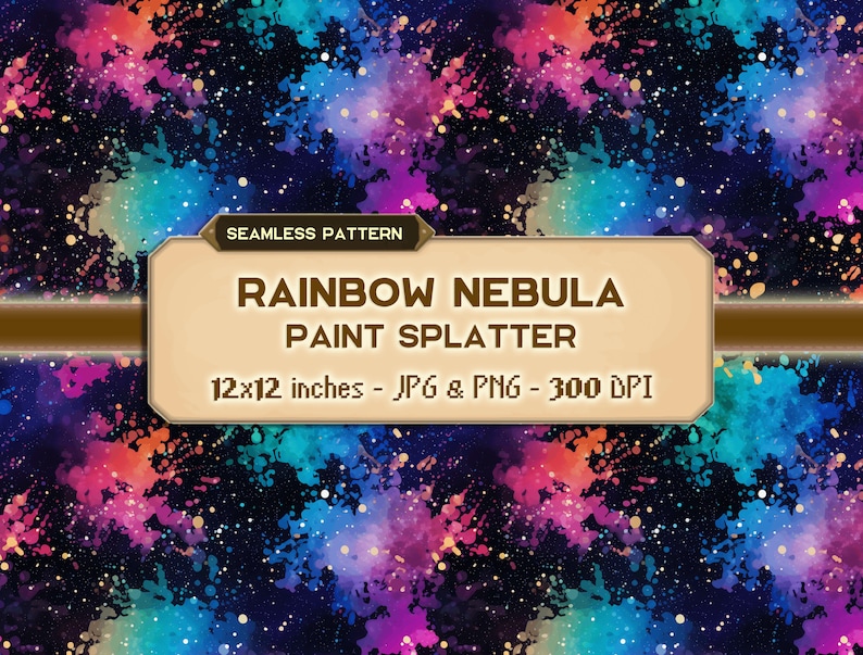 Rainbow Nebula Paint Splatter Seamless Pattern, Digital Paper, Printable, Digital, Commercial ...