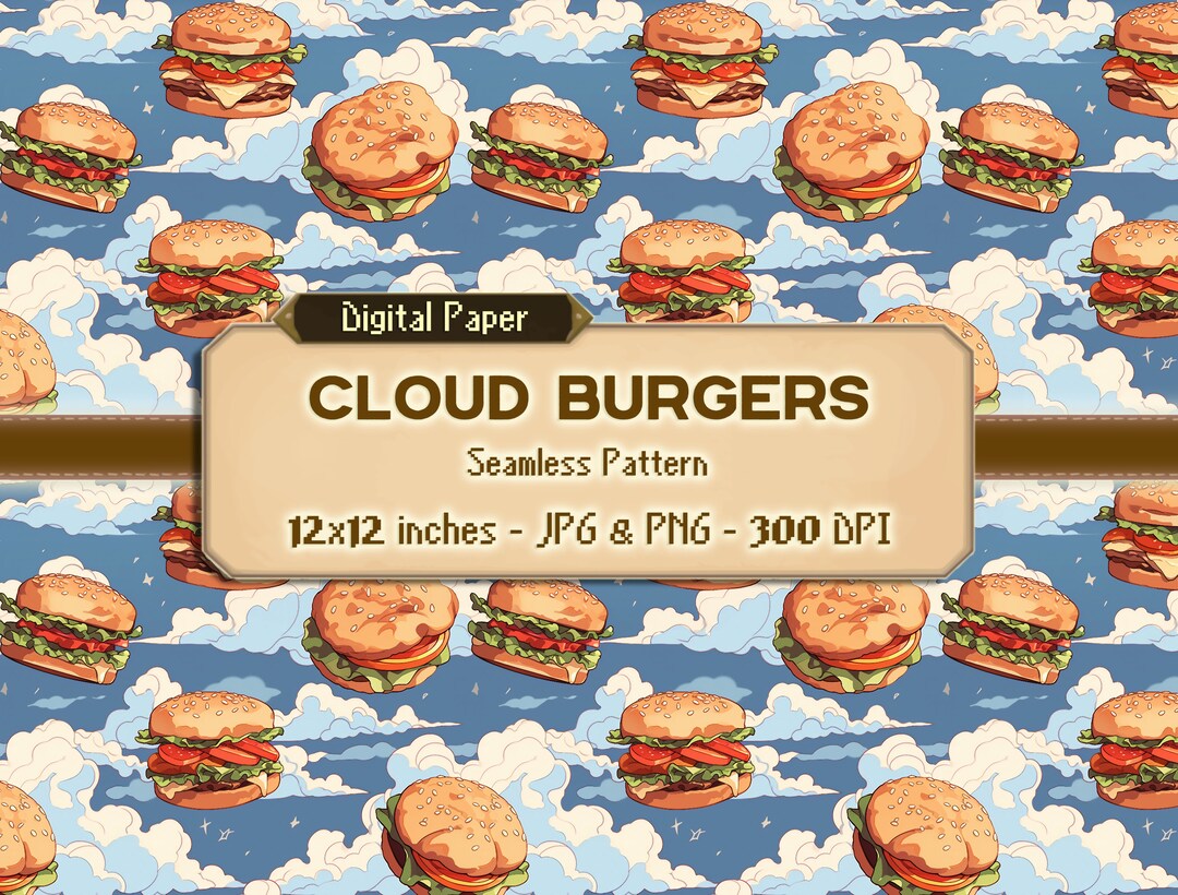 Cloud Burgers Seamless Pattern, Digital Paper, Printable, Digital Pattern, Commercial Use ...
