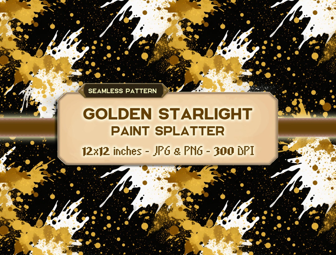 Golden Starlight Paint Splatter Seamless Pattern, Digital Paper ...