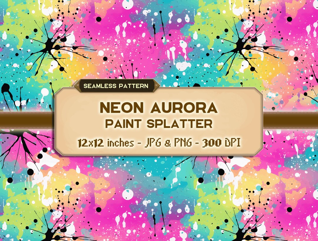 Neon Aurora Paint Splatter Seamless Pattern, Digital Paper, Printable ...