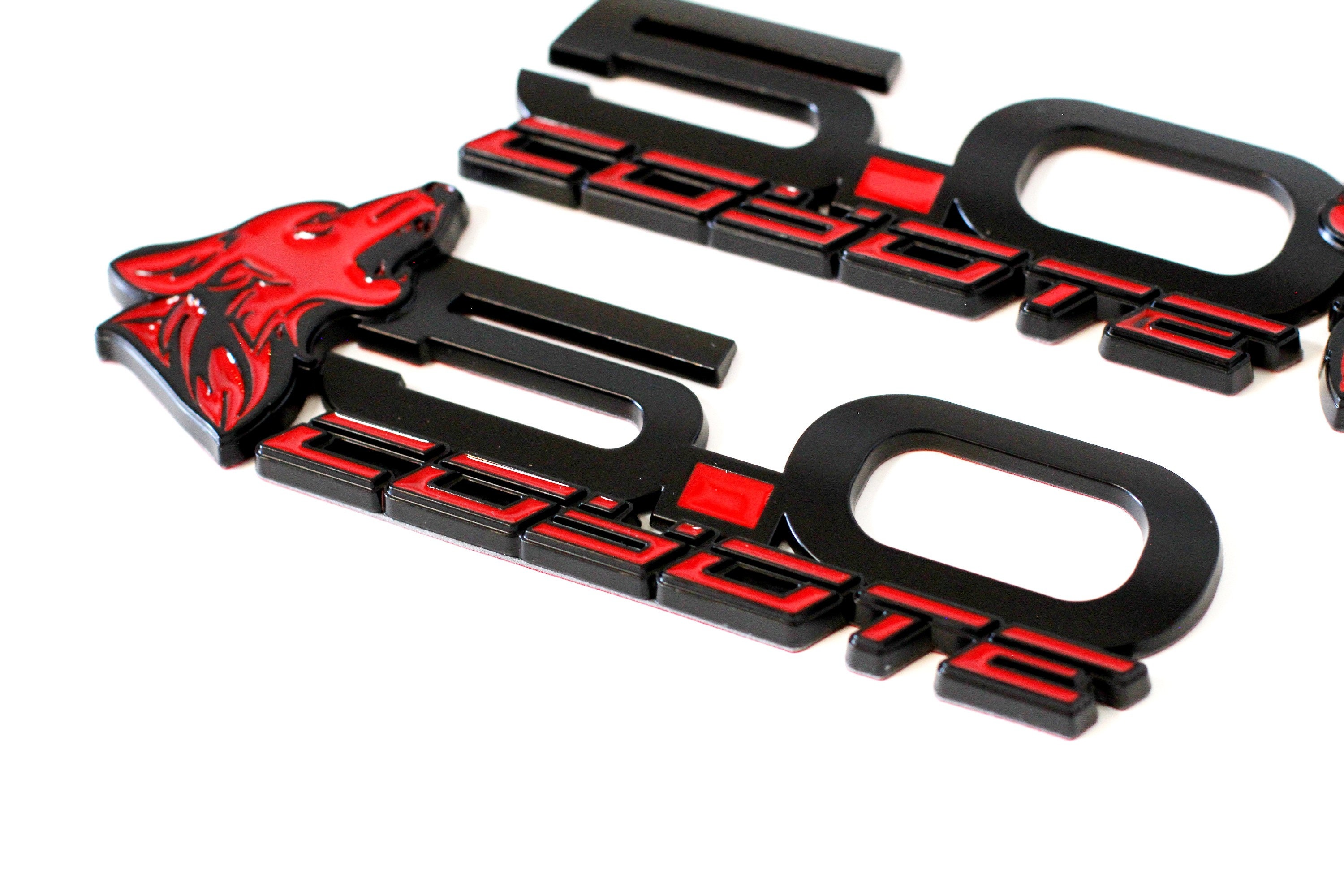 V4 Howling Coyote "5.0" Fender Badges - Red (pair) Emblems for Mustang ...