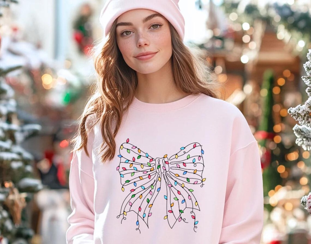 Sweatshirt With Christmas Light Bow, Holiday Sweatshirt, Merry ...