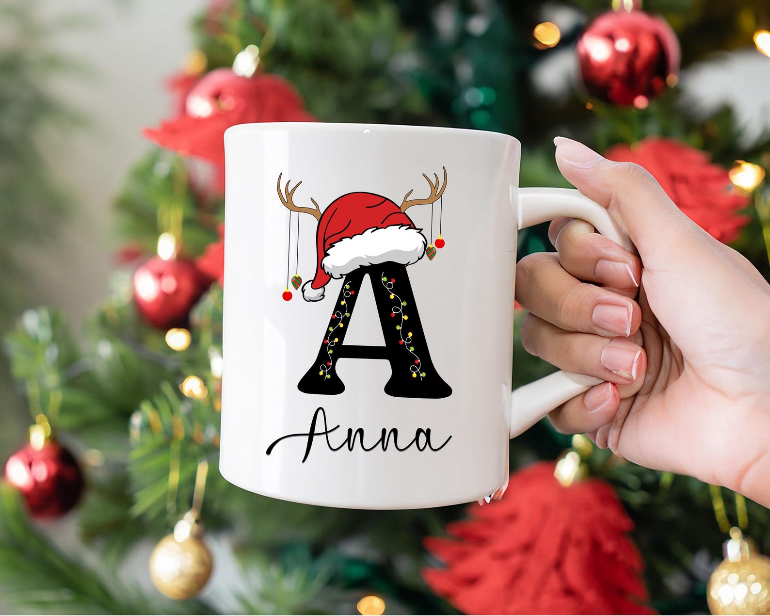 Personalized Christmas Letter Mug, Custom Name Christmas Mug, Christmas ...