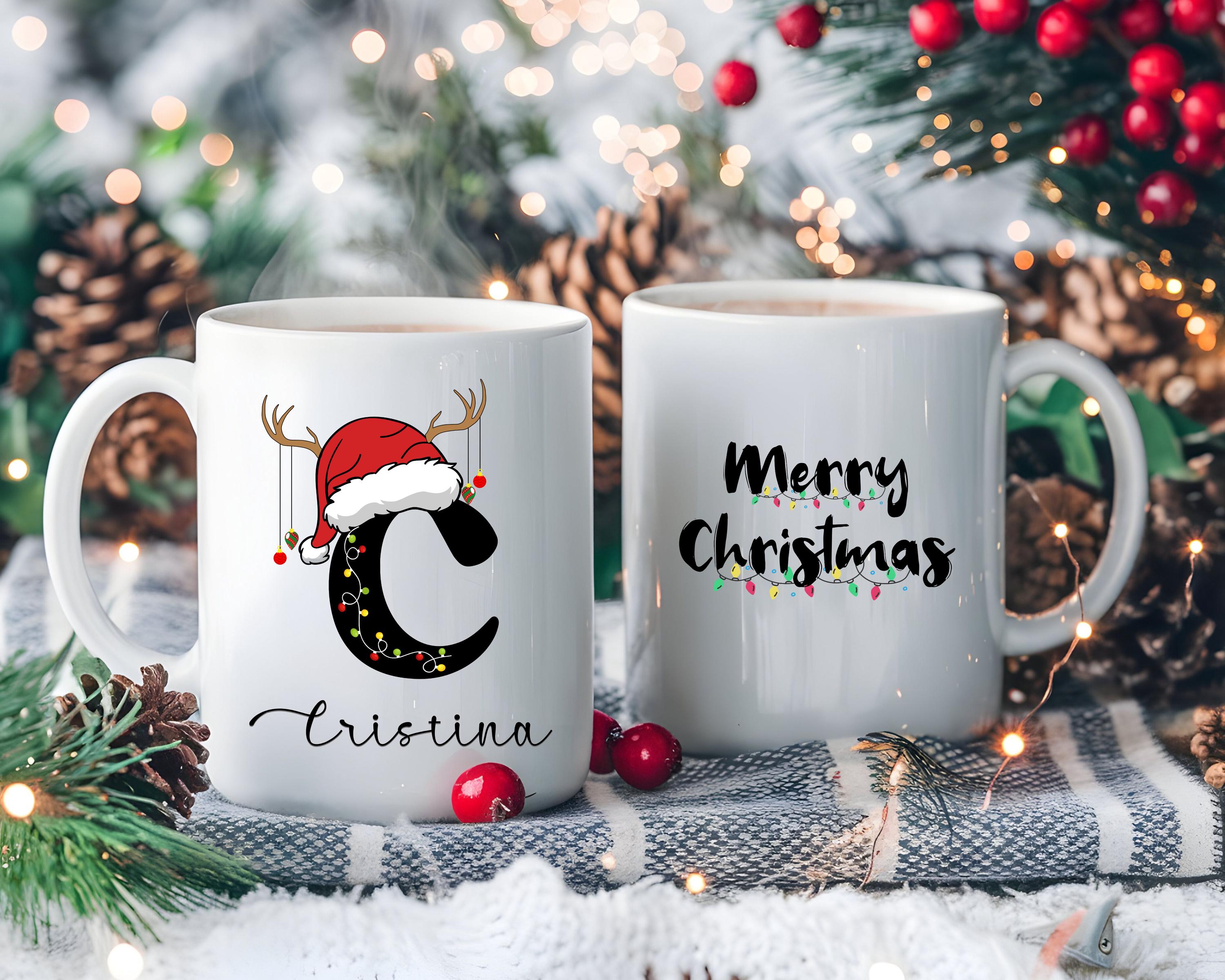 Personalized Christmas Letter Mug, Custom Name Christmas Mug, Christmas ...