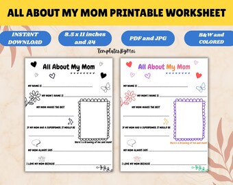 Printable All About My Mom Worksheet - Perfect for Mother's Day! - Etsy