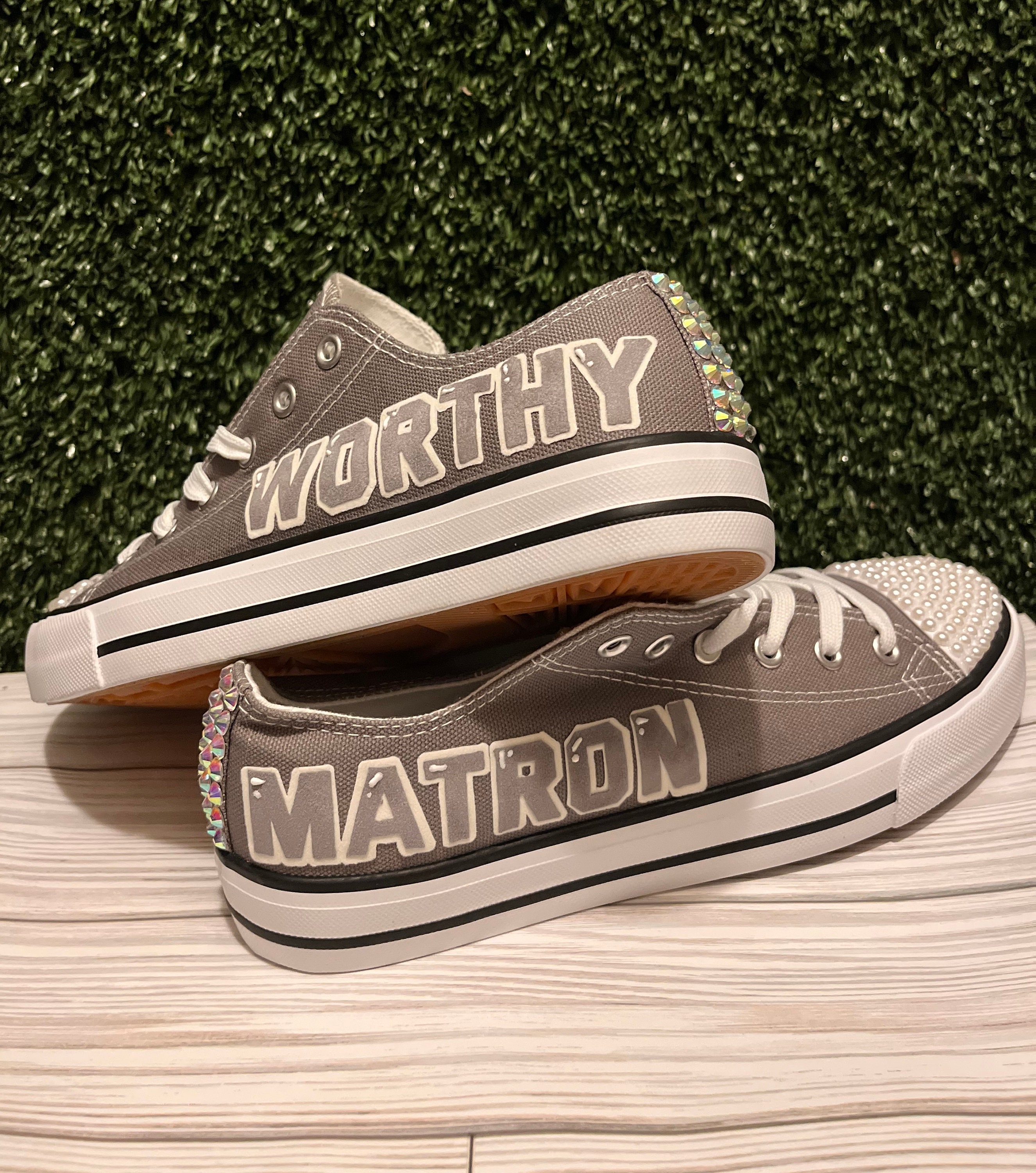 Diamonds and Pearls OES Varsity-style Bling Glam Sneakers - Etsy