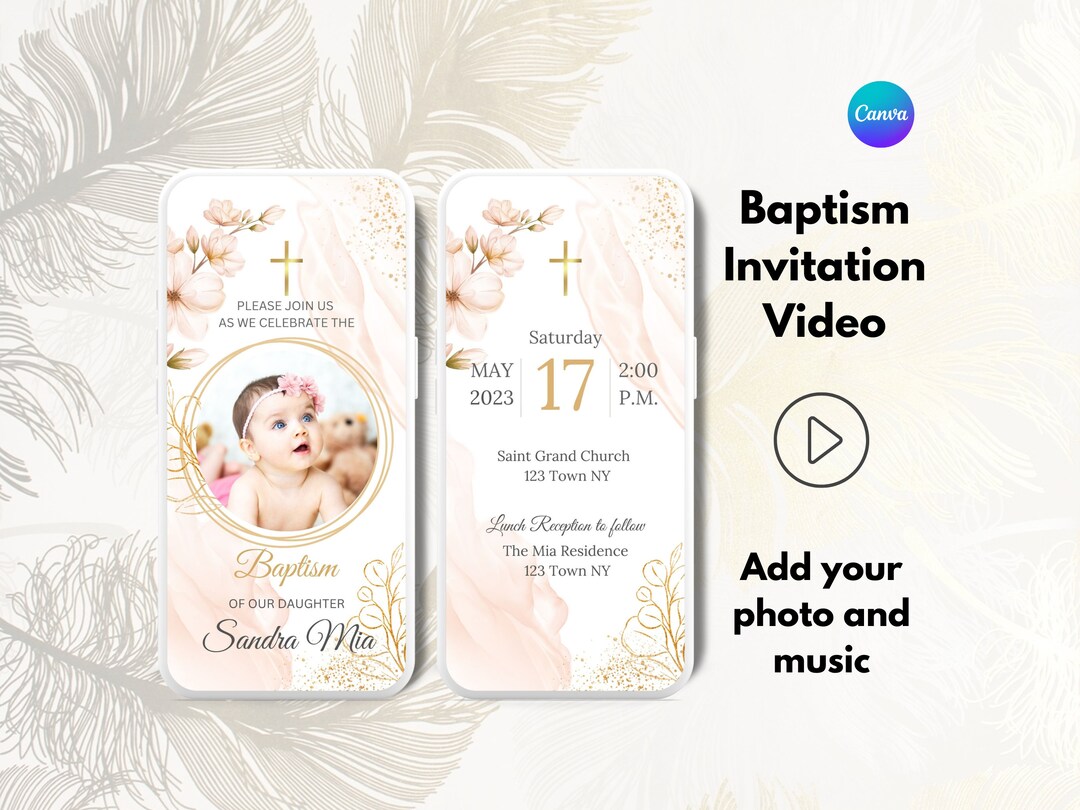 Baptism Invitation Video Template, Baby Girl Christening Invitation ...