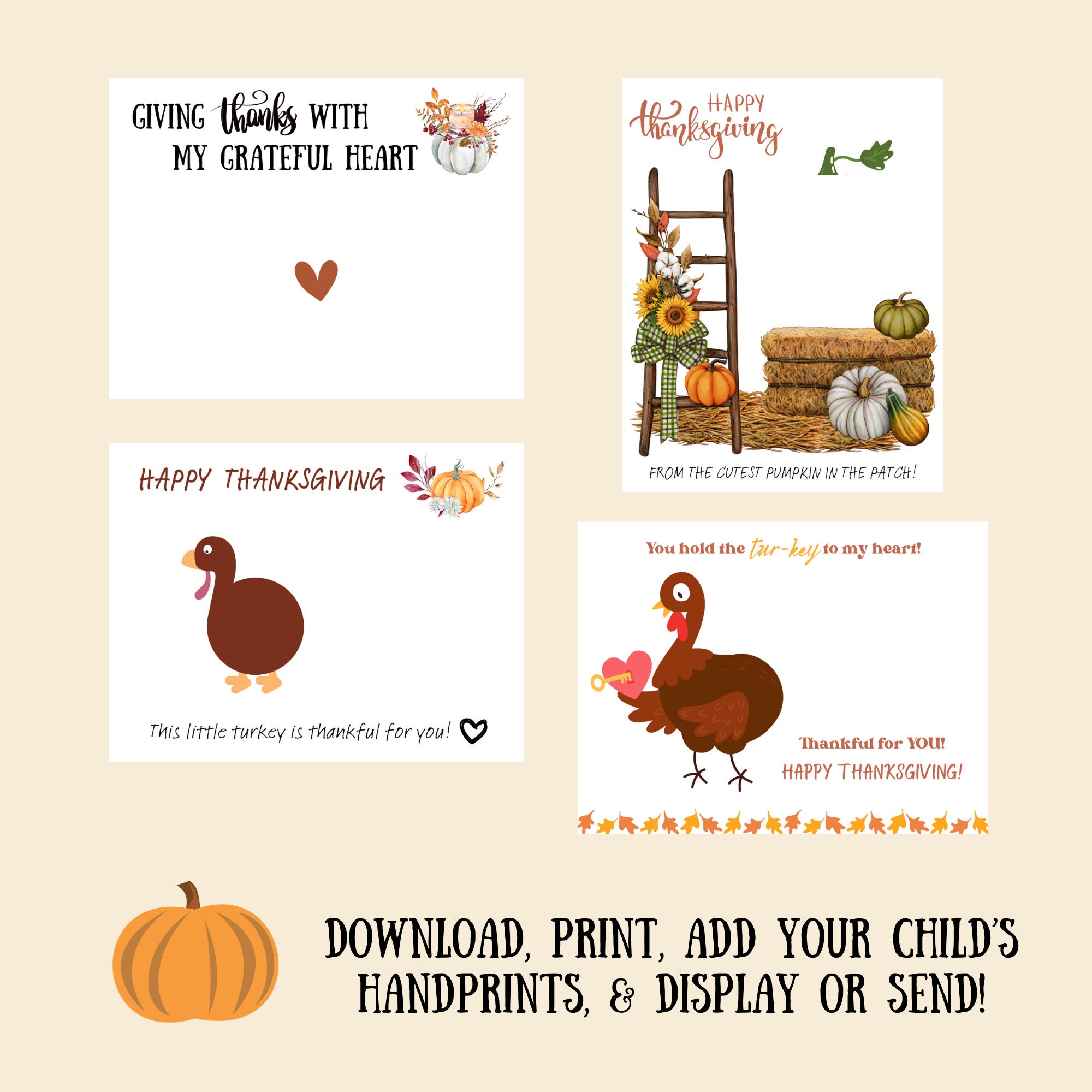 Thanksgiving Handprint Art Pack, Thanksgiving Card, Thankful Turkey ...