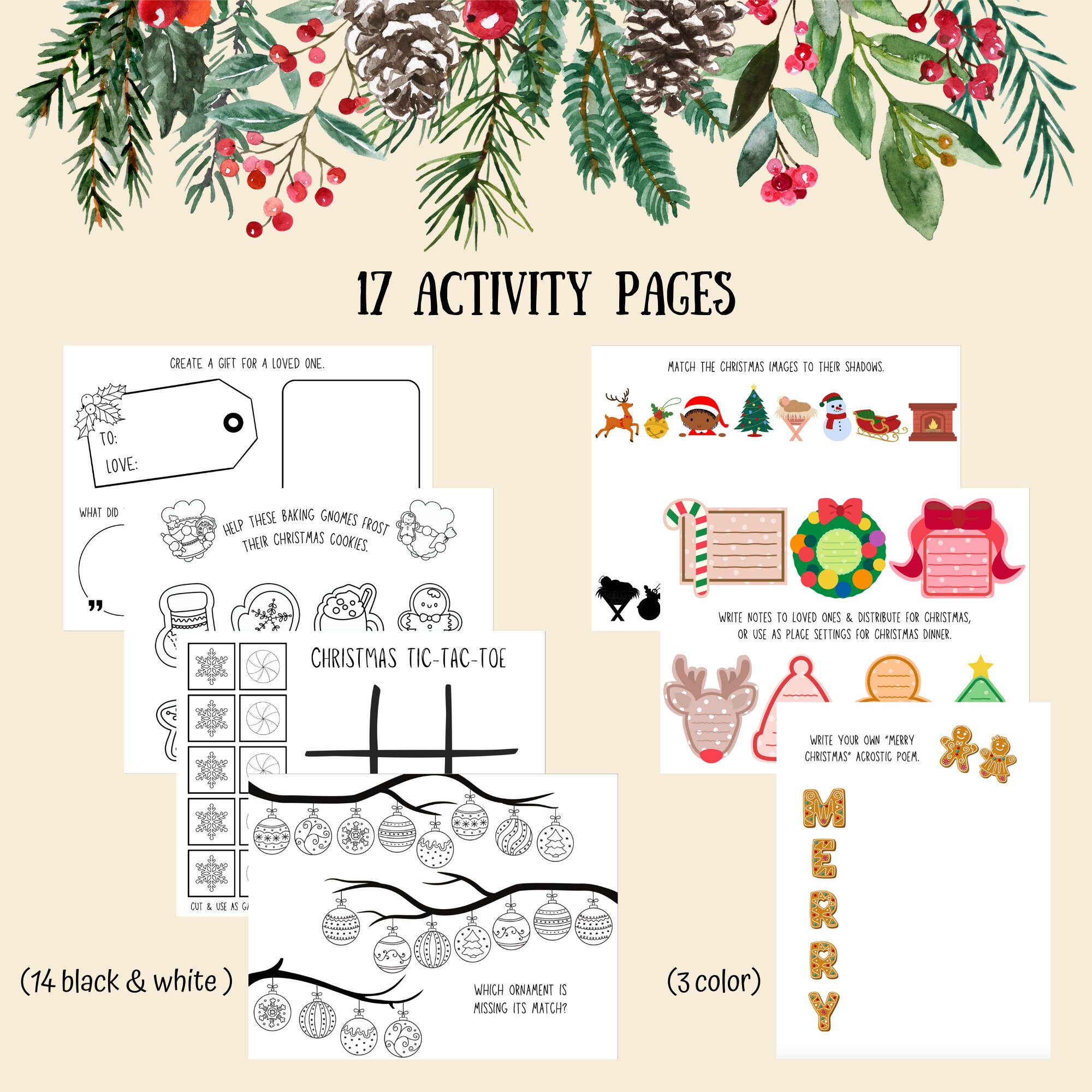 Christmas Activity Pack, Printable Christmas Activities and Coloring ...