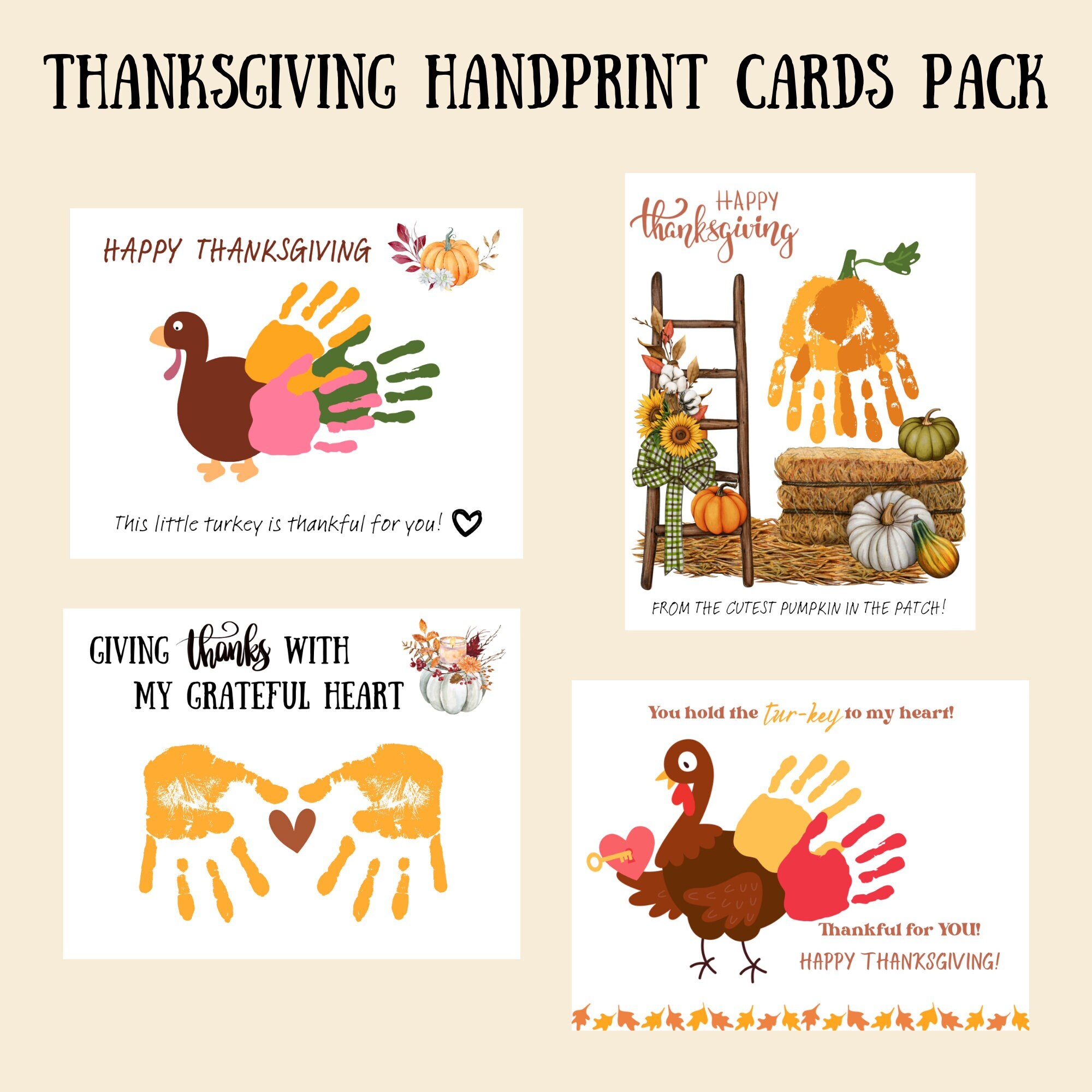 Thanksgiving Handprint Art Pack, Thanksgiving Card, Thankful Turkey ...