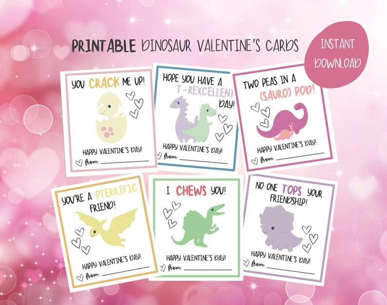 Printable Dinosaur Valentine's Cards, Instant Download, Digital File - Etsy