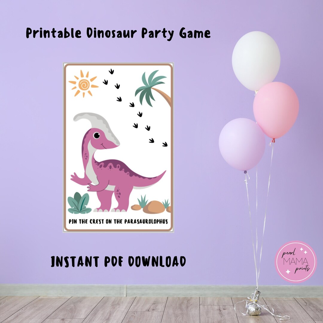 Dinosaur Party Game, Pin the Crest on the Parasaurolophus, "pin the ...