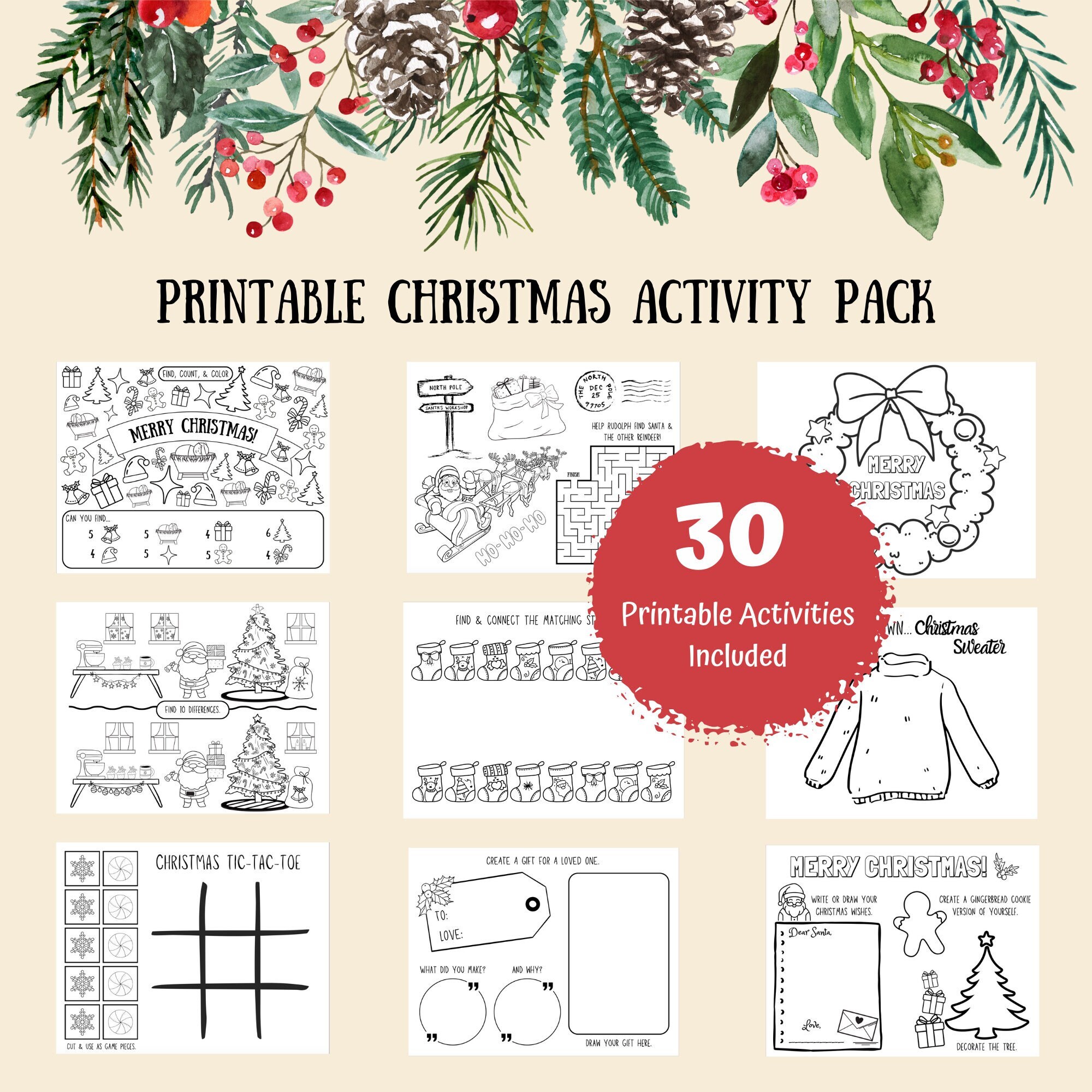 Christmas Activity Pack, Printable Christmas Activities and Coloring ...