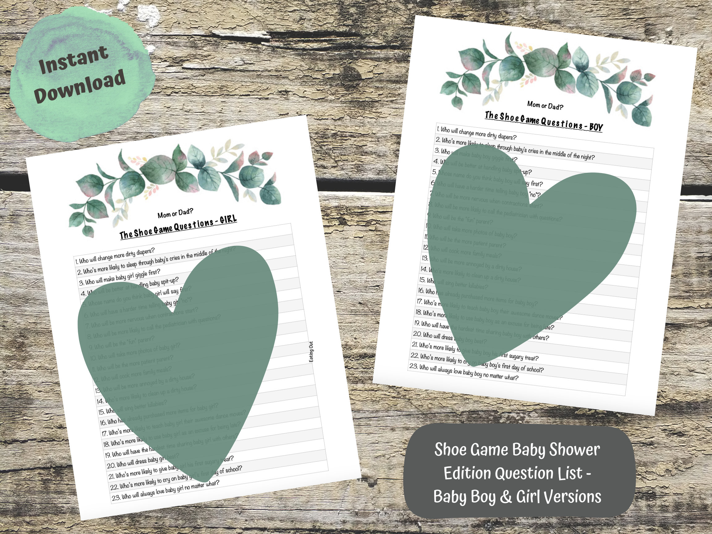 Baby Shower Shoe Game Questions List, Baby Shower Game, Digital ...