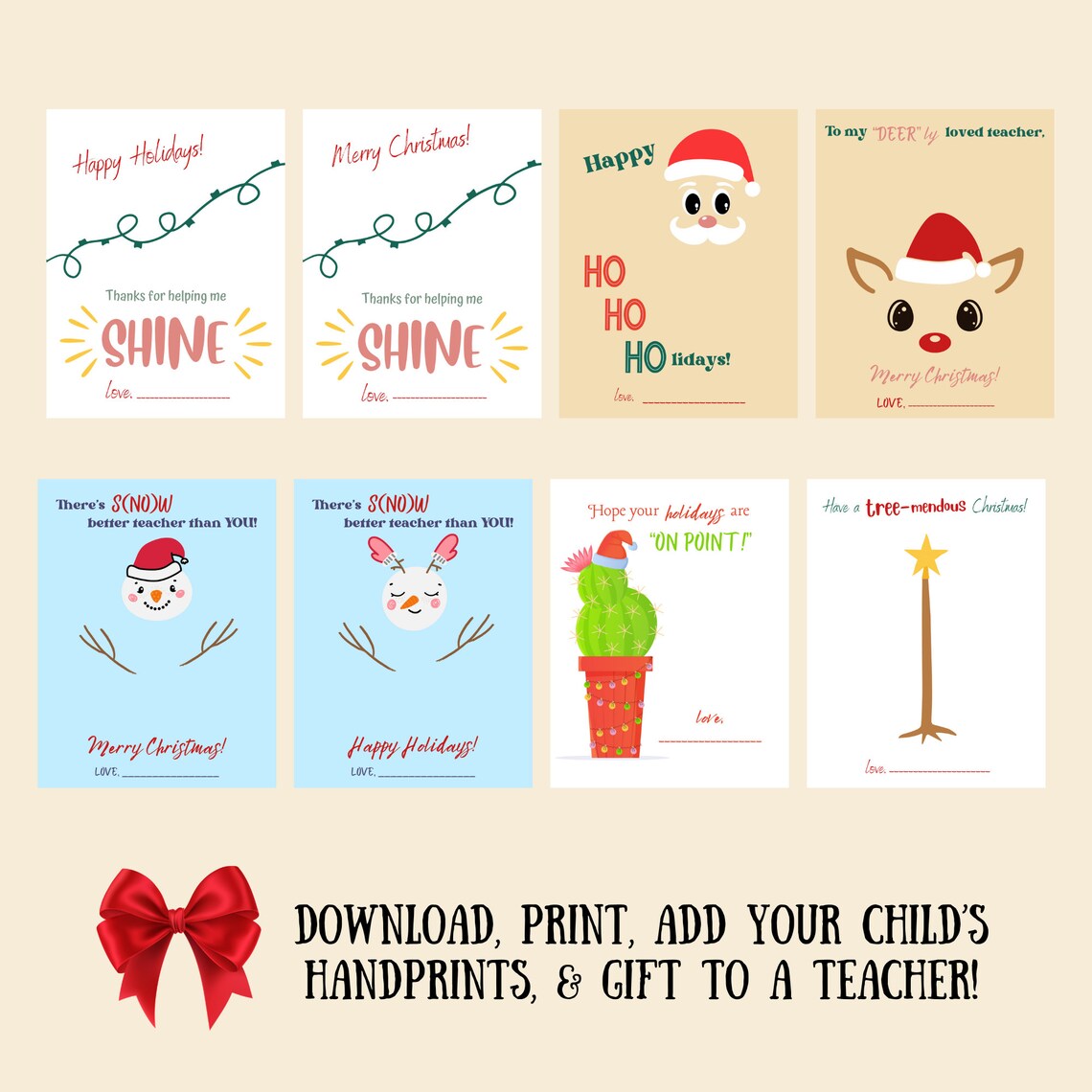 Christmas/holiday Handprint Cards for Teacher Gifts, Christmas Craft ...