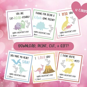 Printable Dinosaur Valentine's Cards, Instant Download, Digital File - Etsy