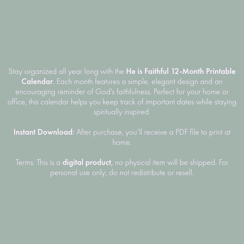 He is Faithful 2025 Printable Christian Calendar Set | 12-month Planner ...