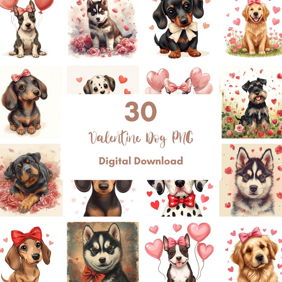 Valentine Dog PNG Bundle, Puppy Clipart, Commercial Use PNG, 4000x4000 ...