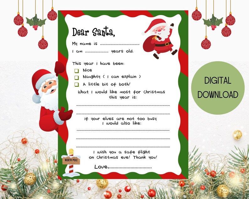 Santa Letter Fillable, Letter to Santa, Dear Santa, Printable Letter to ...
