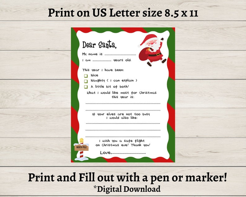 Santa Letter Fillable, Letter to Santa, Dear Santa, Printable Letter to ...