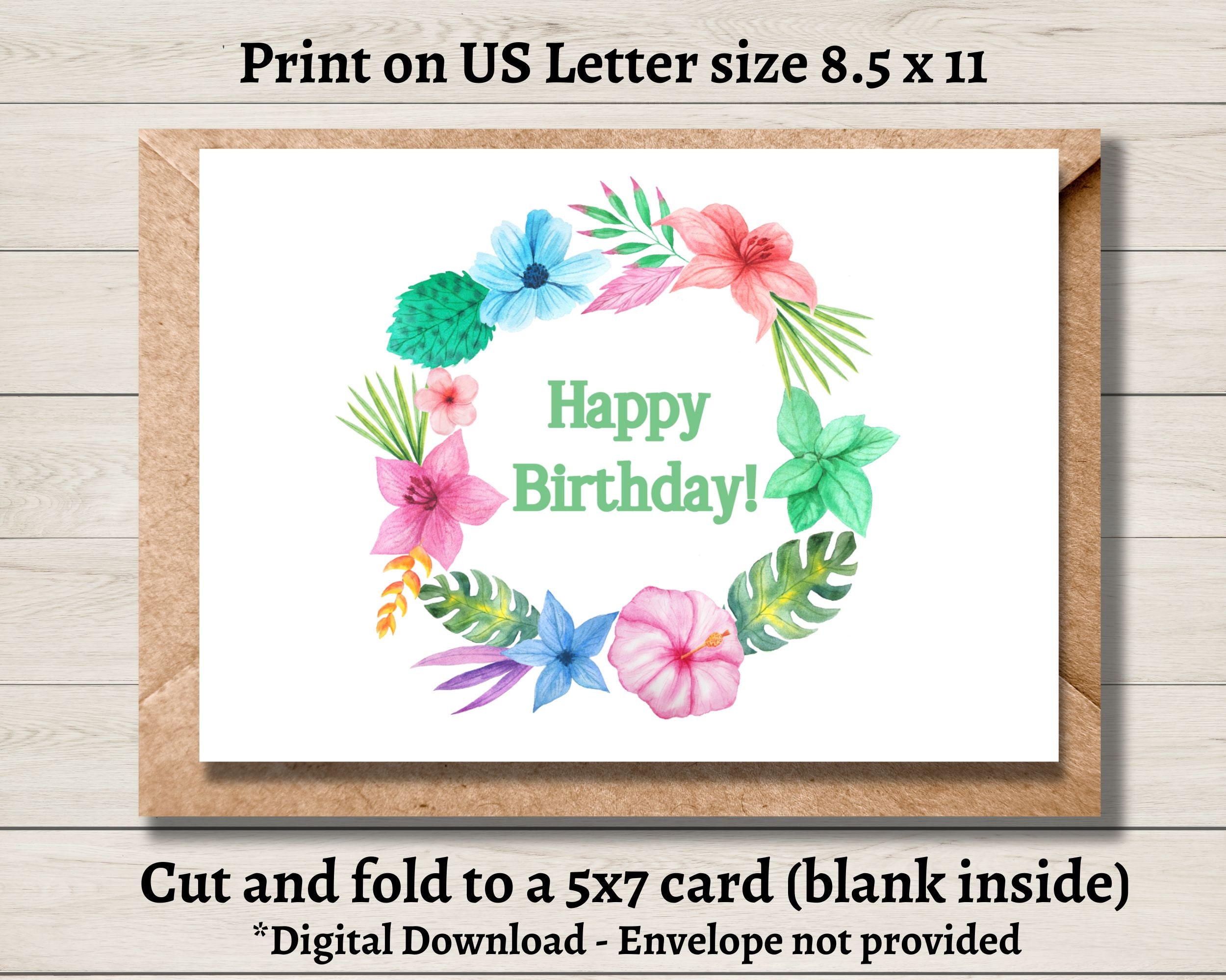 Happy Birthday Card, Hawaiian Floral Birthday Card, Digital Download ...