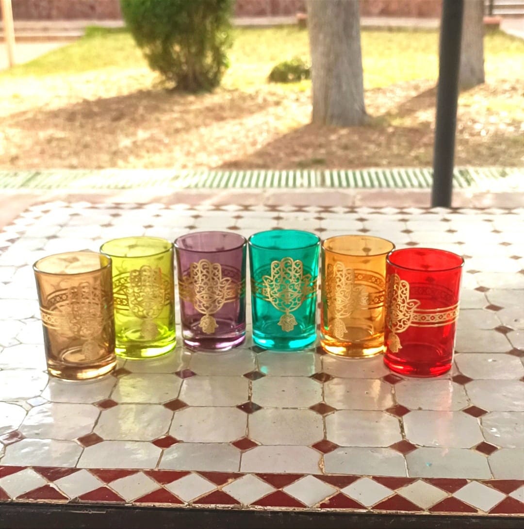 Tea Glasses, Traditional Moroccan Handmade Glasses, Six Colorful ...