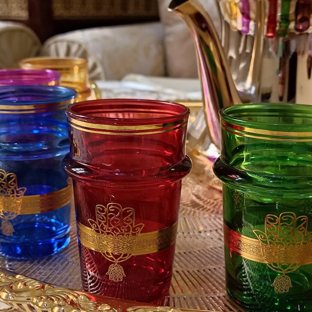 Beldi Tea Glasses, Set of Six Colorful and Hand-decorated Beldi Tea ...