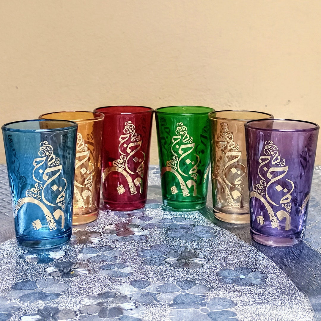 Multicolored Moroccan Artisanal Glasses Set of 6 Authentic Quality ...