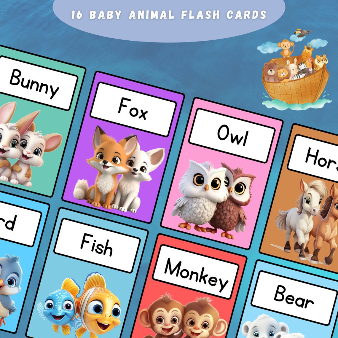 NOAH'S ARK ANIMAL Printable Flash Cards • 16 Animals • Flash Cards Pdf ...