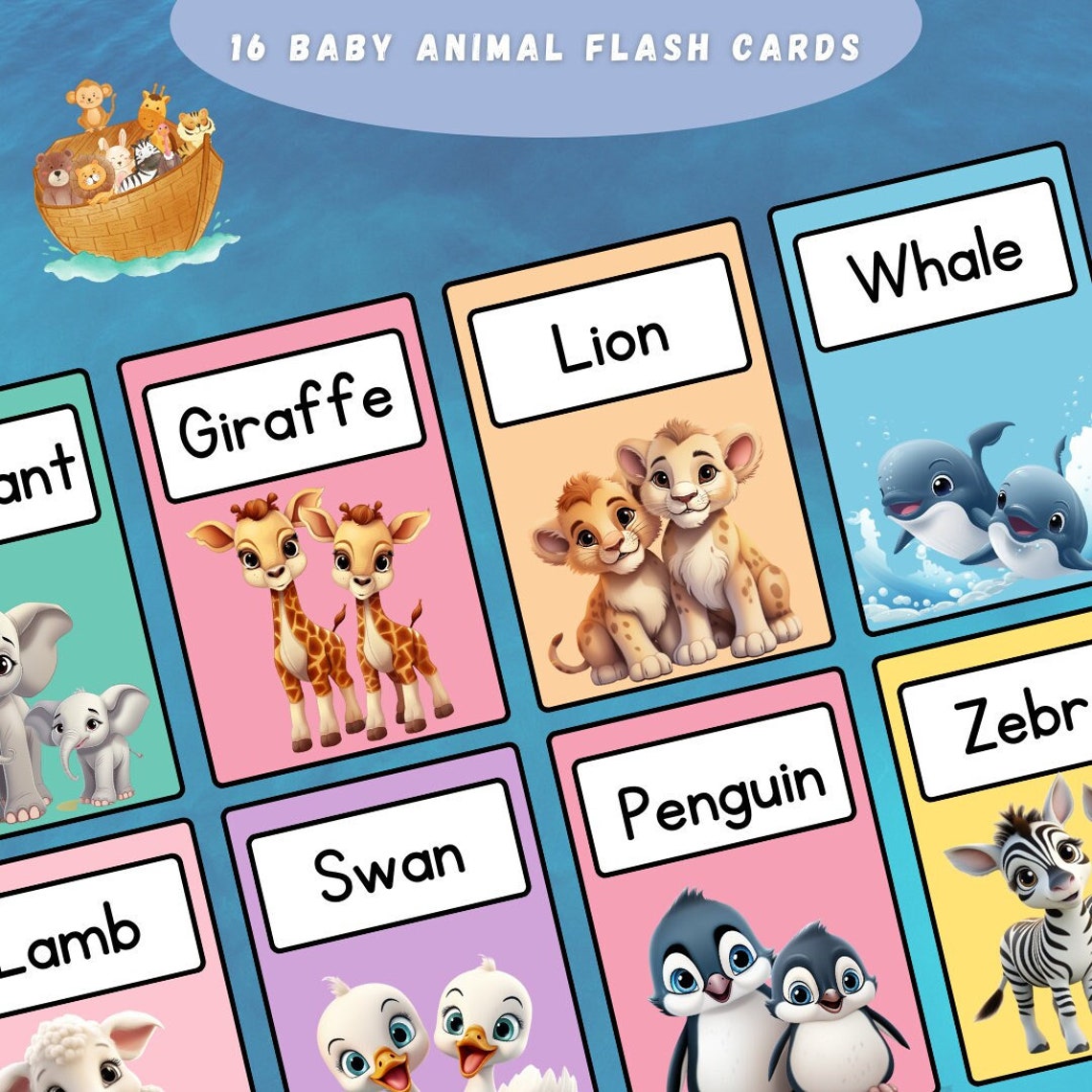 NOAH'S ARK ANIMAL Printable Flash Cards • 16 Animals • Flash Cards Pdf ...