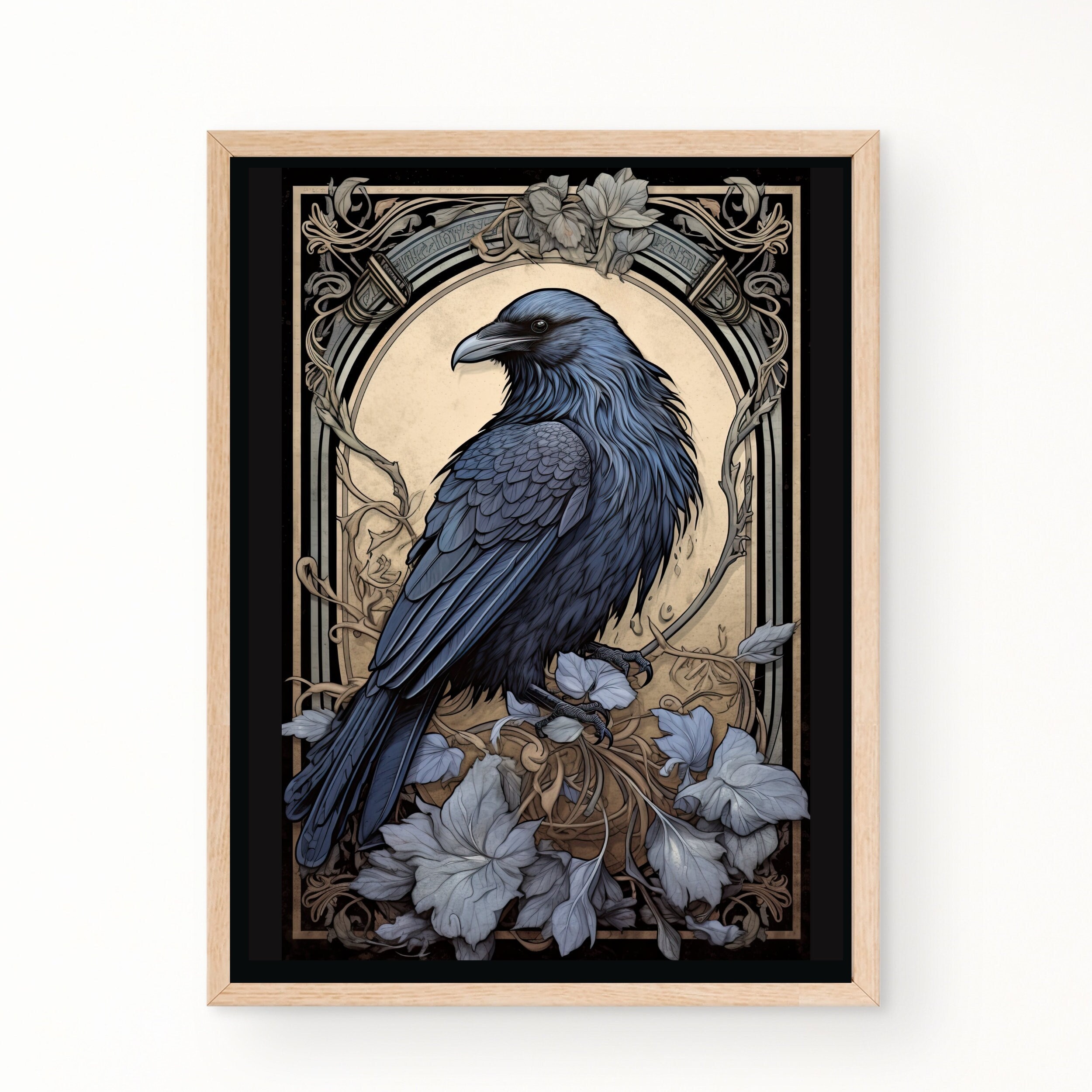 Art Nouveau Magical Raven Painting Art Print, Vintage Painting, Home ...
